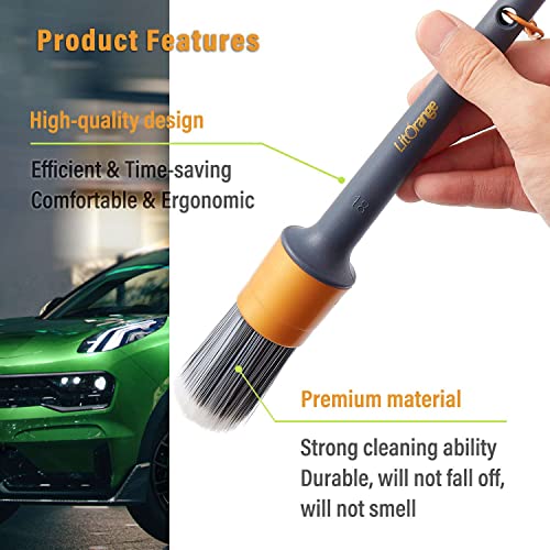 LitOrange Car Detailing Brush Set- 5 PCS Different Sizes PET&PPT Mixed Fiber Plastic Handle Automotive Detail Brushes for Cleaning Interior, Exterior, Wheels, Rims and Leather