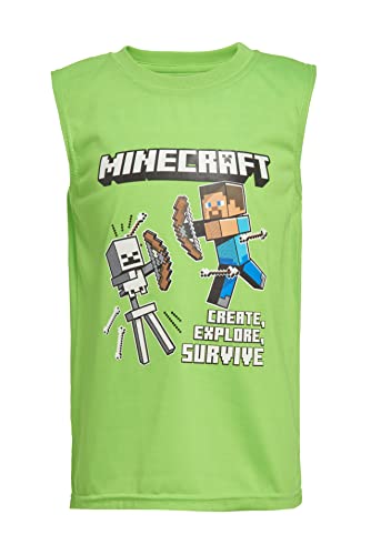 Minecraft Boys Creepers 3 Piece T-Shirt Tank Top Short Set (Gray Heather, 4)