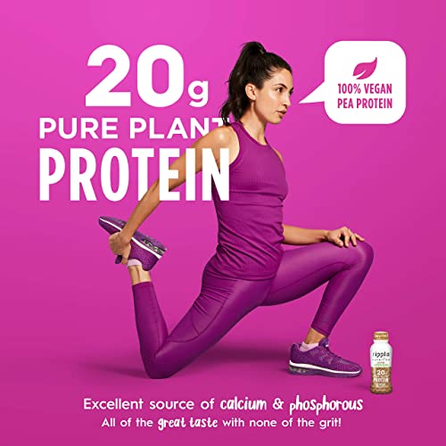 Ripple Vegan Protein Shake | Coffee Flavor | 100mg of Caffeine | 20g Nutritious Plant Based Pea Protein | Shelf Stable | Free of GMOs, Soy, Nut, Gluten, Lactose | 12 oz, Pack of 12