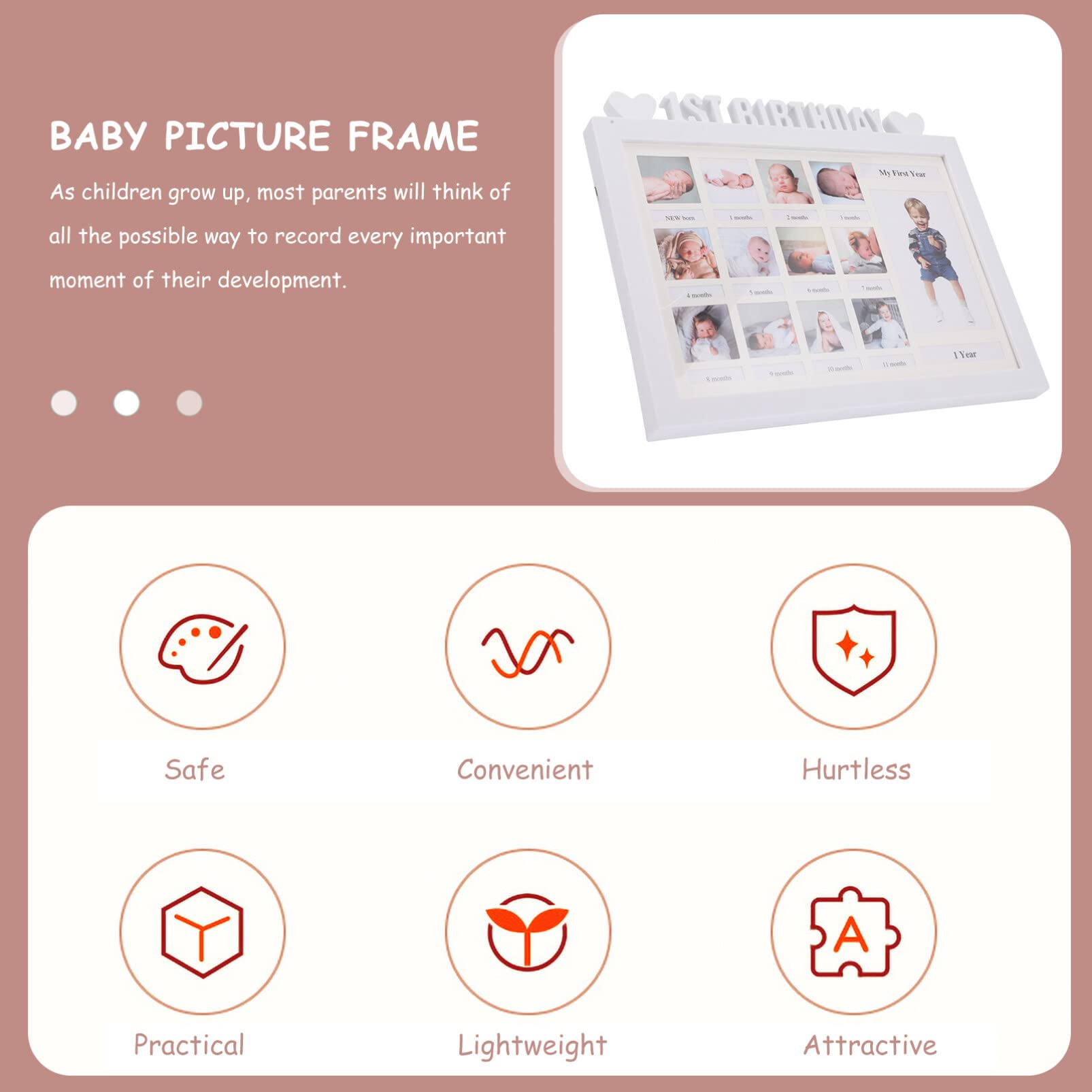 Kisangel Babys First Year Frame 12 Month Picture Frame 1st Birthday Photo Frame Picture Frame Milestone Photos Frame My First Year Picture Frame Memories Keepsake Photo Frame White