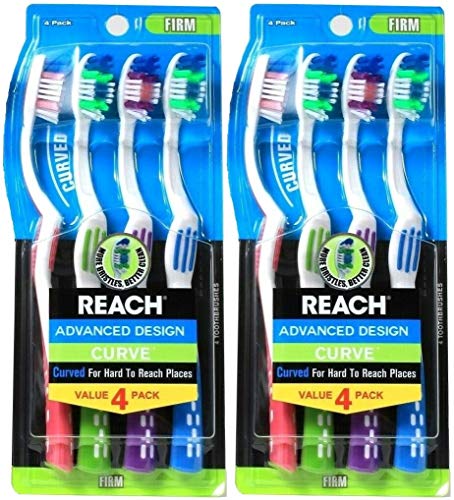 Reach Advanced Design Curve Firm Toothbrushes, 4 Count (Pack of 2) Total 8 Toothbrushes, Colors May Vary