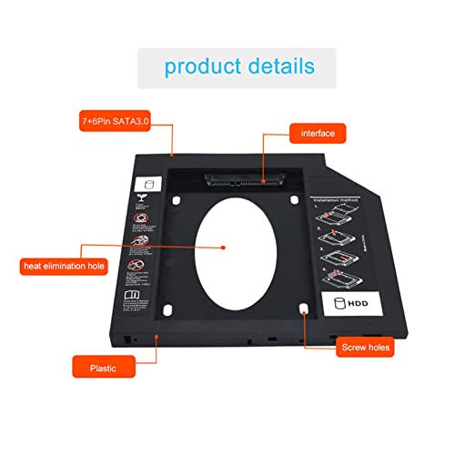 Jeanoko SSD Converter, Hard Drive Caddy Bay SATA3.0 2.5in Convenient Practical 12.7mm Height for Office for Home