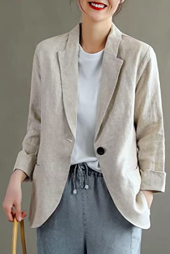 Linen Blazer Women Linen Jackets Casual Spring Summer Blazers Lightweight Clothes (Beige Blazer, M)