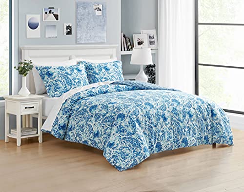 Poppy & Fritz - Queen Duvet Cover Set, Breathable Cotton Bedding with Matching Shams & Zipper Closure, All Season Home Decor (Brooke Blue, Queen)