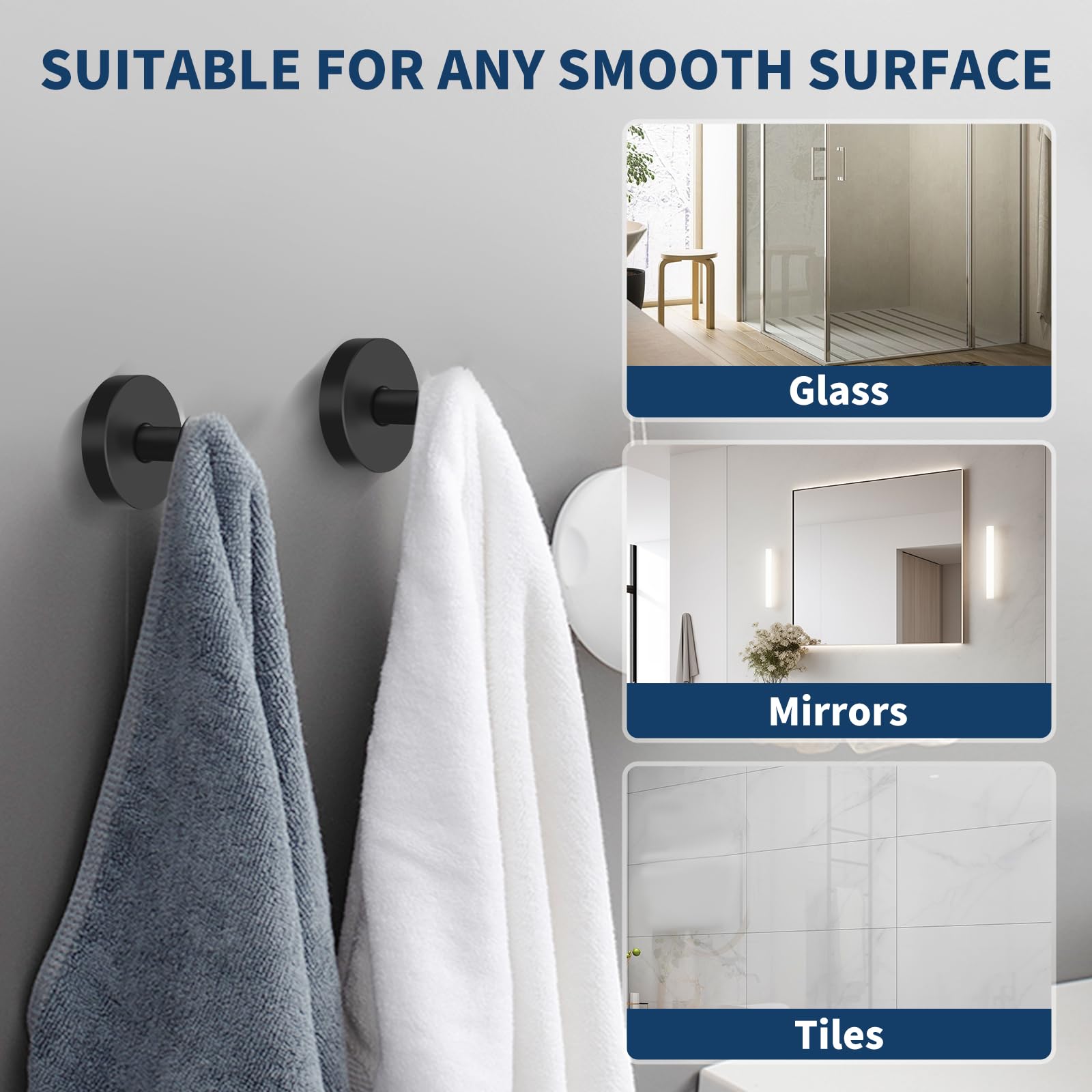 Suction Cup Hooks for Shower Stainless Steel, Towel Hooks for Bathrooms Hangs 11lbs, Shower Hooks for Bathroom, Kitchen, Glass Door, Mirror, Tile, Loofah, Towel, Coat, Bath Robe, Brushed Silver 4 Pack
