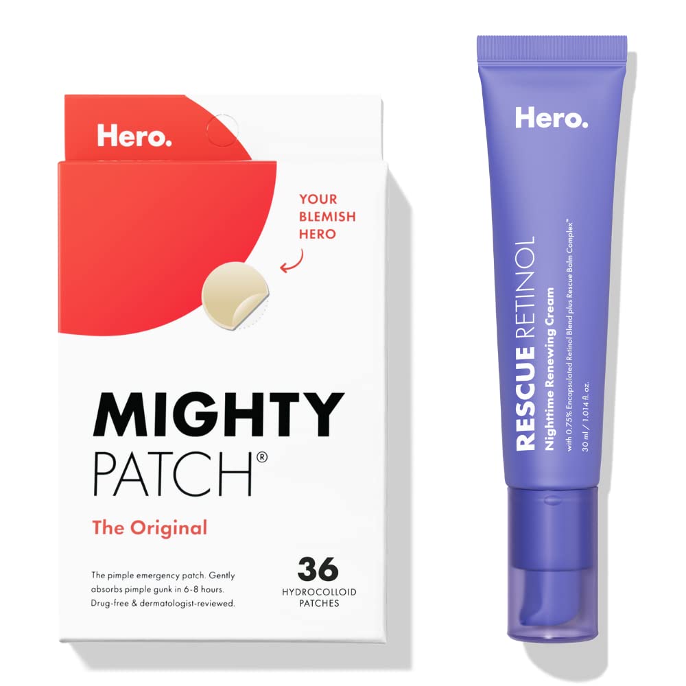Hero Cosmetics Mighty Patchâą Original Patch 36ct and Rescue Retinol Nighttime Renewing Cream Bundle