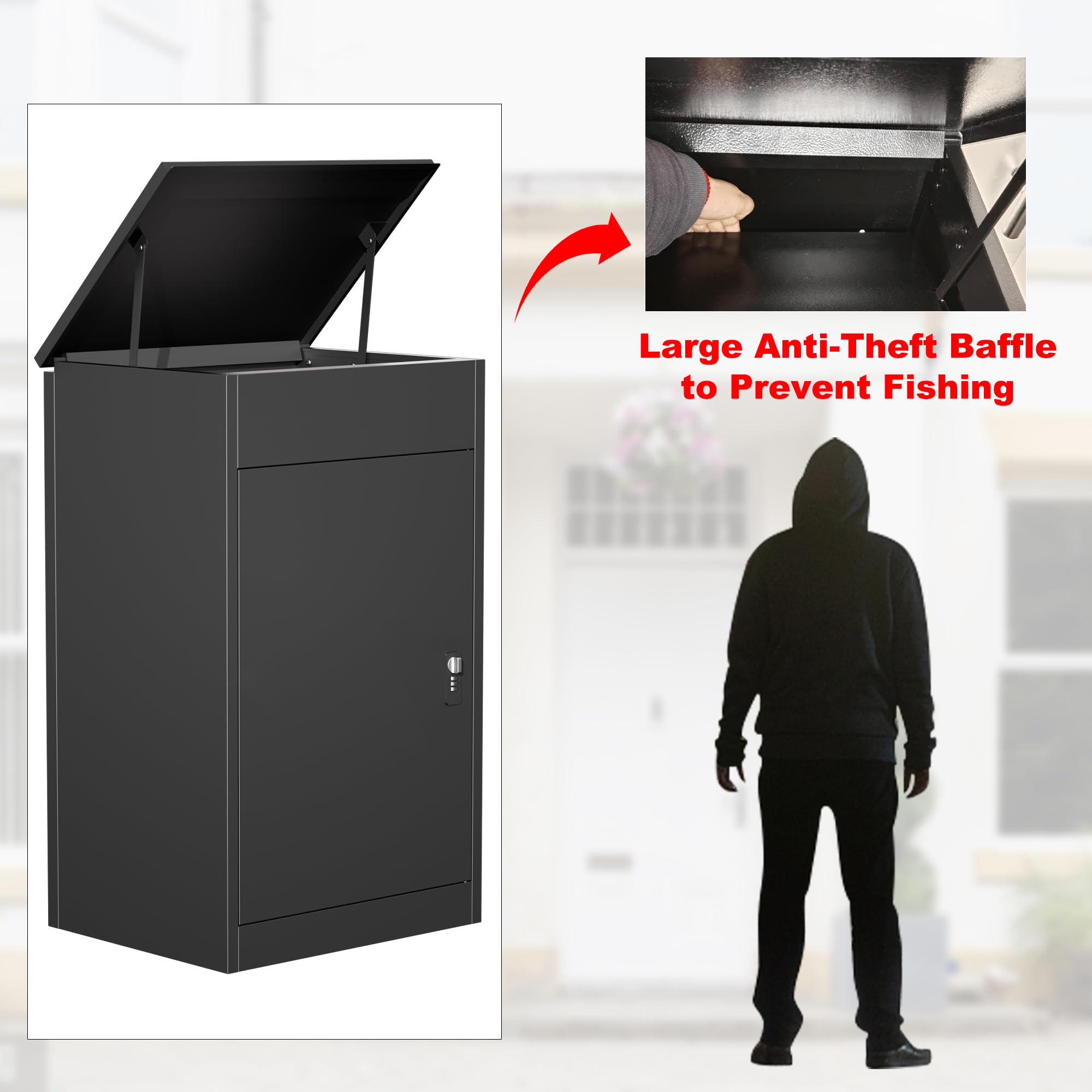 Package Delivery Box for Porch Deck Storage Box, Waterproof Package Drop Box for Outside, Anti Theft Package Lock Box Wall Mounted Package Delivery Boxes (19.7x16.1x41 inch)