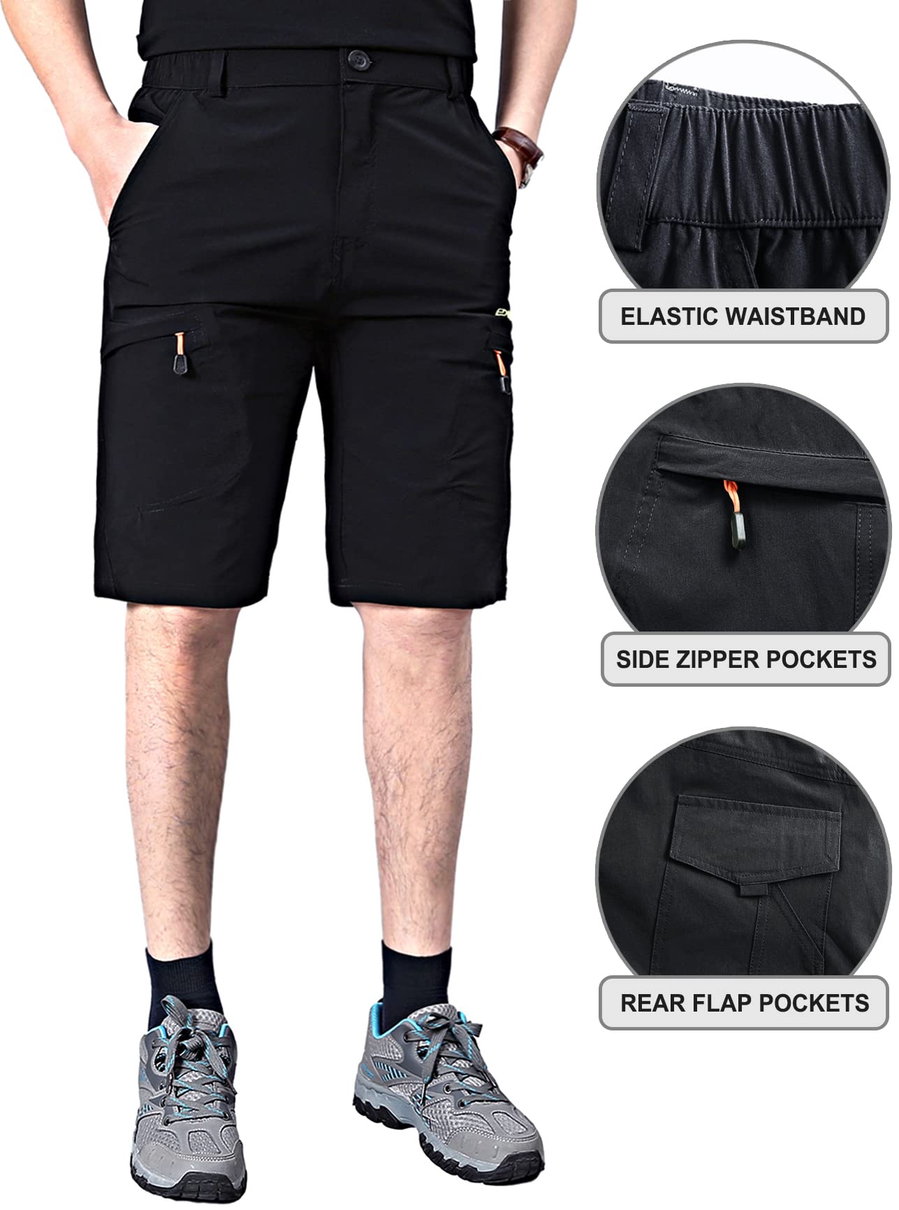 EXEKE Men's Lightweight Hiking Shorts Stretch Quick Dry Cargo Shorts with Multi Pocket 267-4XL/Black 38-39