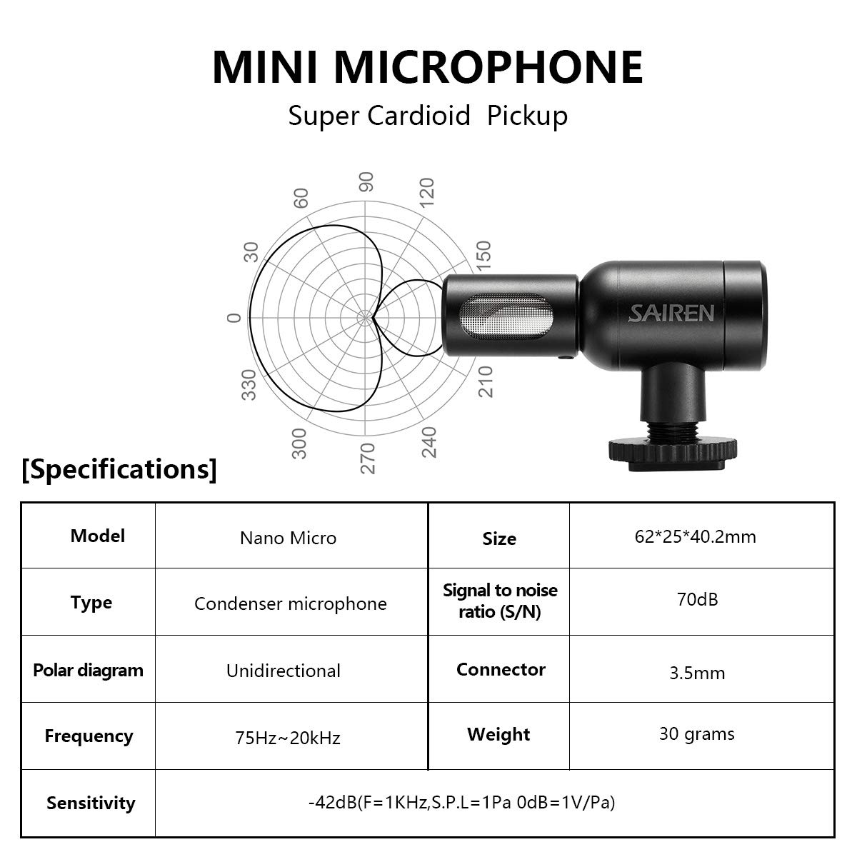 Frunsi Camera Microphone, Video Microphone for Gopro DSLR Canon Nikon Panasonic Sony Smartphone Vlogging, YouTube, Interview