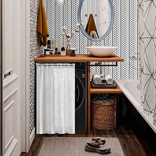 XTMYI White Kitchen Curtains 24 Inch Length Set of 2 Panels Cafe Curtain Tiers Linen Textured Semi Sheer Boho Farmhouse Short Curtains for Small Bathroom Basement Window RV Camper