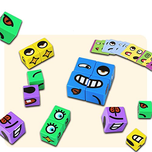 NooQee Expressions Matching Block Puzzle Educational Games Toy Face-Changing Cube Building Block for Kids Preschool 3 Years and Up