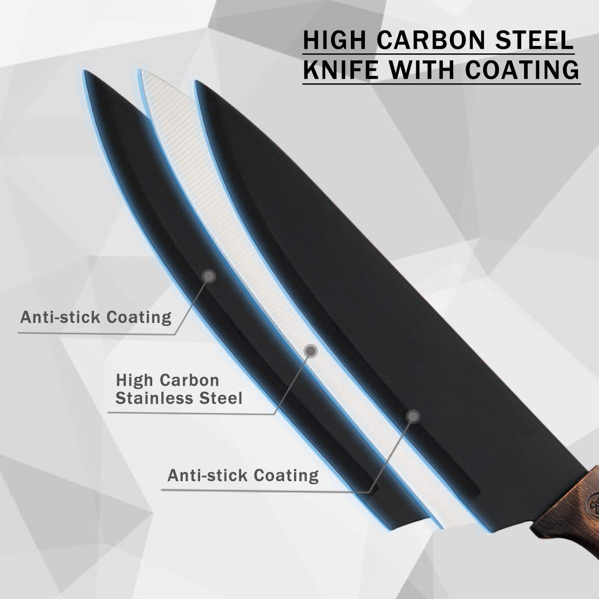 Kitchen Knife Set, 8-Piece Knife Sets for kitchen with Block and Sharpener Rod, High Carbon Stainless Steel Sharp Chef Knife Block Set Black Nonstick Coating & Ergonomic Handle