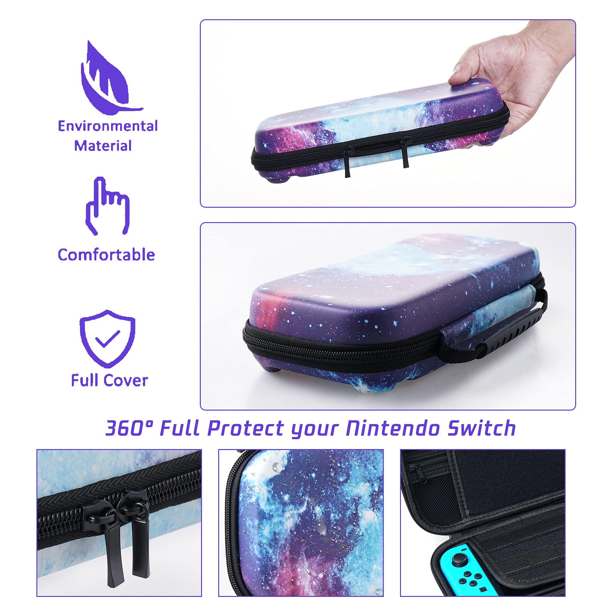 FANPL Carrying Case for Nintendo Switch & OLED Mode, Cool Starry Sky Travel Hard Protective Case for Switch with 10 Game Card Slots (Galaxy)