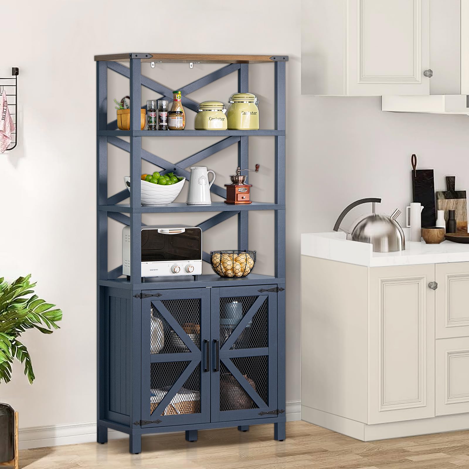 Joaxswe 5 Tier Bookshelf 70" Tall Bookcase with Barn Doors,Large Farmhouse Display Book Shelf with Adjustable Shelves and Storage Cabinet,Library Wood Bookshelves for Living Room,Kitchen,Black
