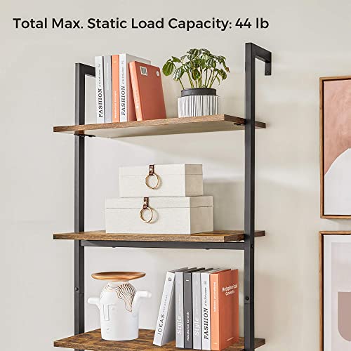 VASAGLE Industrial Ladder Shelf, 6-Tier Bookshelf, Wall Shelf for Living Room, Office, Kitchen, Bedroom, 23.6 x 11.8 x 80.6 Inches, Rustic Brown and Black ULLS103B01