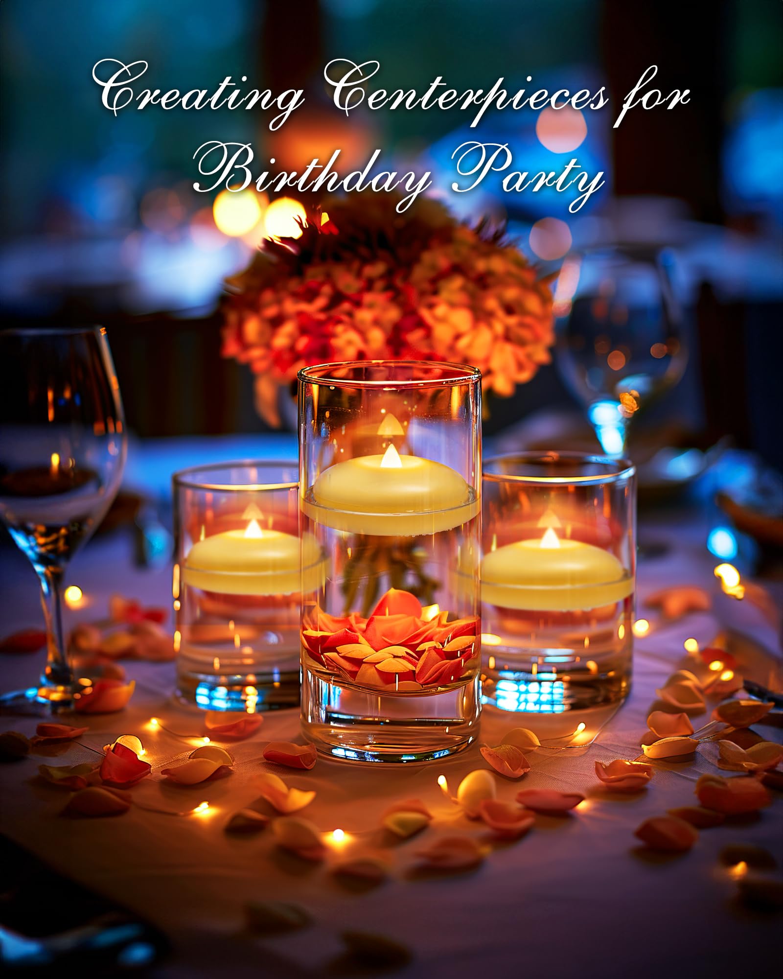 Homemory 24 Pack 3β Flameless Led Floating Candles, 200 Hour Battery Operated Flickering Waterproof Tealights for Cylinder Vases, Centerpieces at Wedding, Party, Pool, Holiday (Ivory Base)