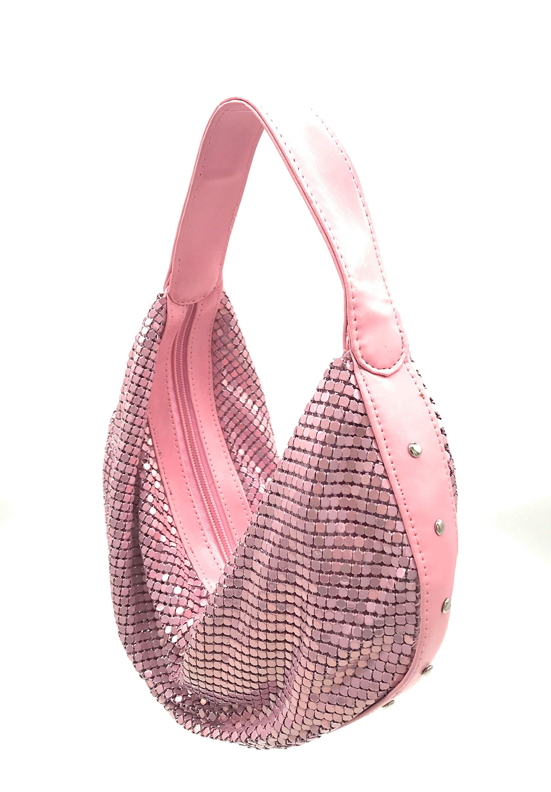 Womens Hand carry Hobo Bag clutch metal mesh evening purse for Cocktail Party Prom Wedding Banquet (Pink)