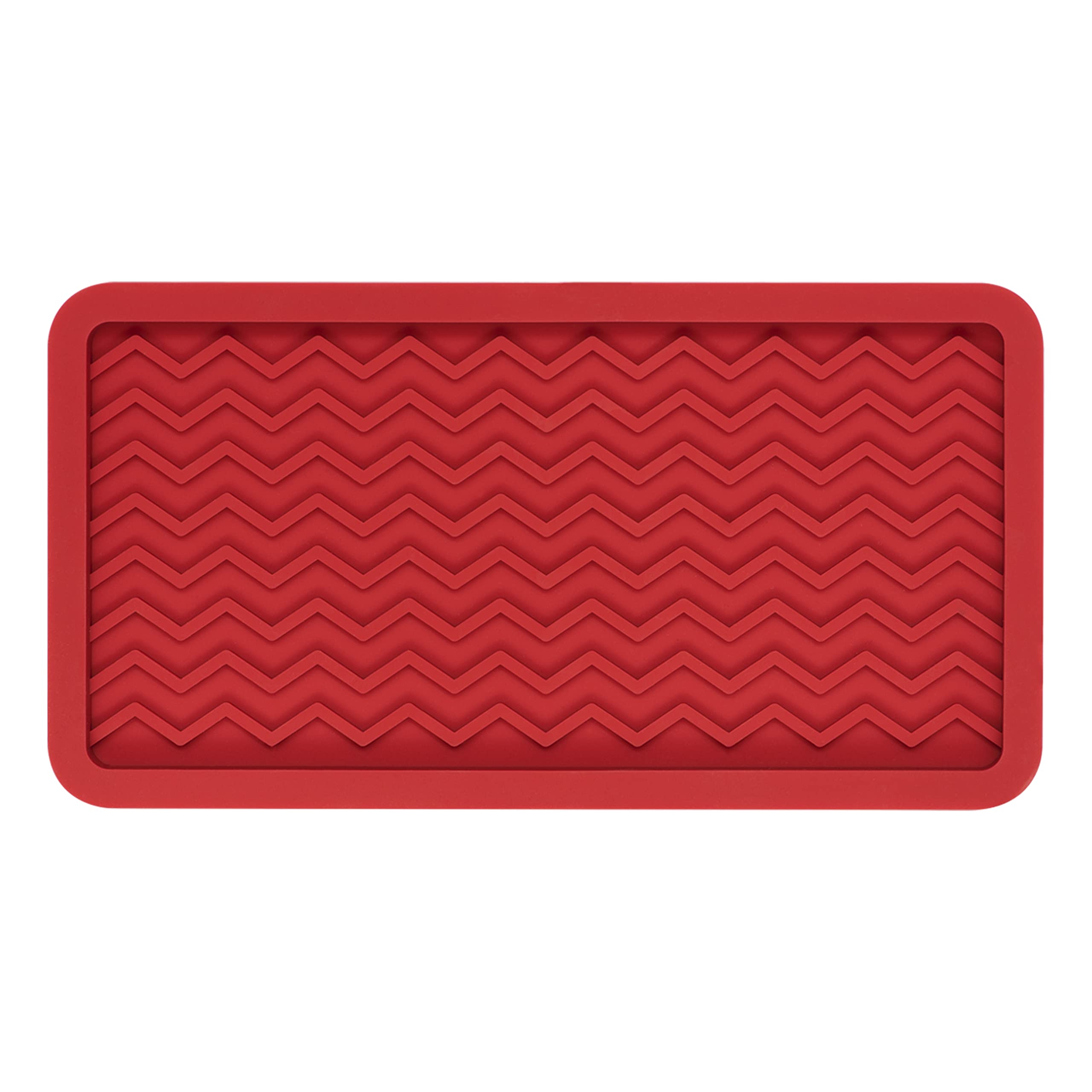 HomeBee Silicone Kitchen Bath Vanity Organizer Tray, Non-Slip Multipurpose Sink Caddy | Dish Sponge, Brush, Soap Dispenser Bottle Holder | Dishwasher Safe Rubber Counter Mat (10 x 5.25 Inch β Red)