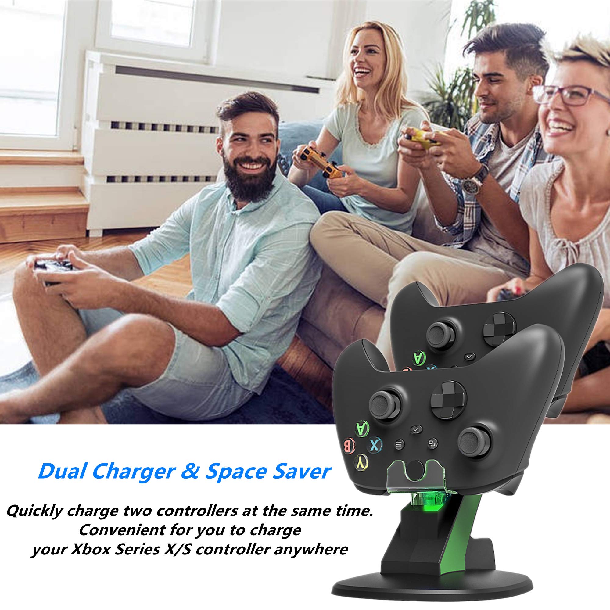 FANPL Newest Dual Charging Station for Xbox Series X/S Controller with 2 x 1400mAh Rechargeable Battery, LED Indicator and USB C Charging Cable