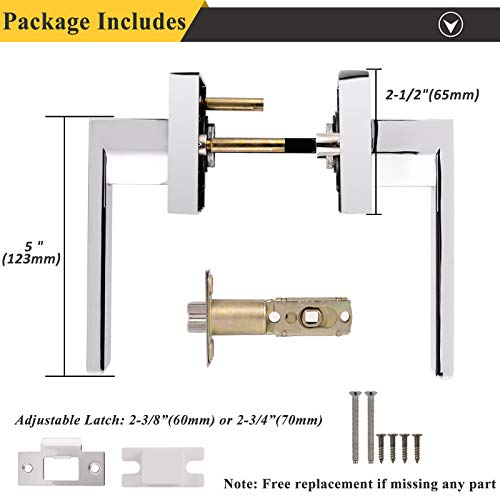 Probrico 5 Pack Hall & Closet Passage Door Levers Non-Locking Polished Chrome Handleset Keyless Feature Modern Square Door Handles Interior Heavy Duty Hardware