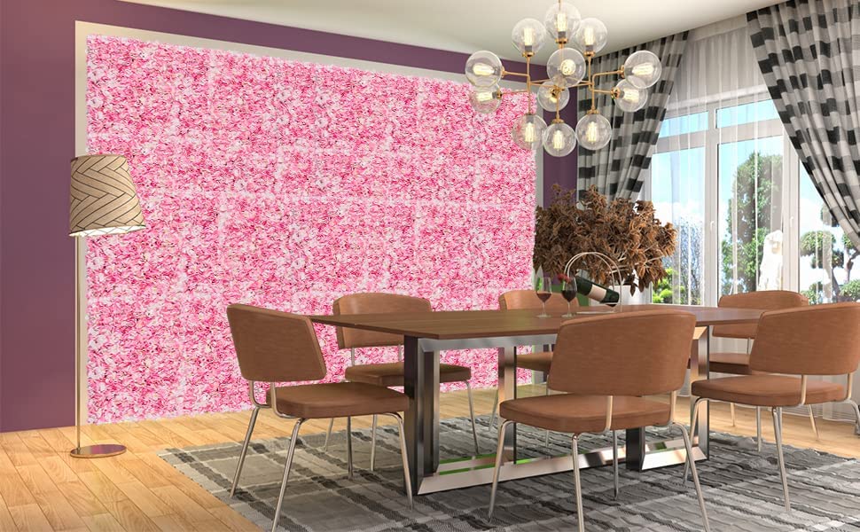 Flower Wall Panel Set, U'Artliens Artificial Wall Flower Backdrop 24x16 Inch 3D Silk Hydrangea Rose Floral Panel for Photo Background Home Party Wedding Backdrop Decoration (4pcs, Pink)