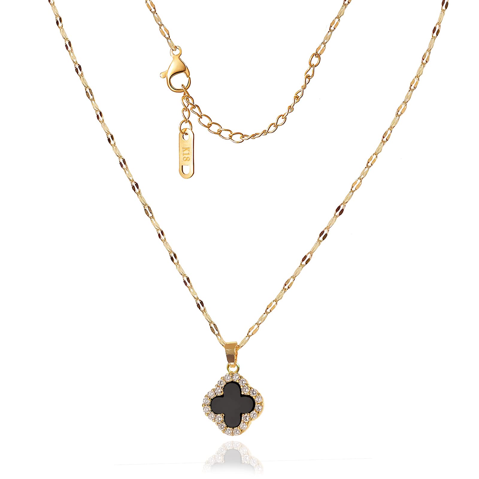 Fiklon Gold Clover Necklace For Women Lucky Black and White Leaf Clover Pendant Necklace Jewelry Double Side (Black White)