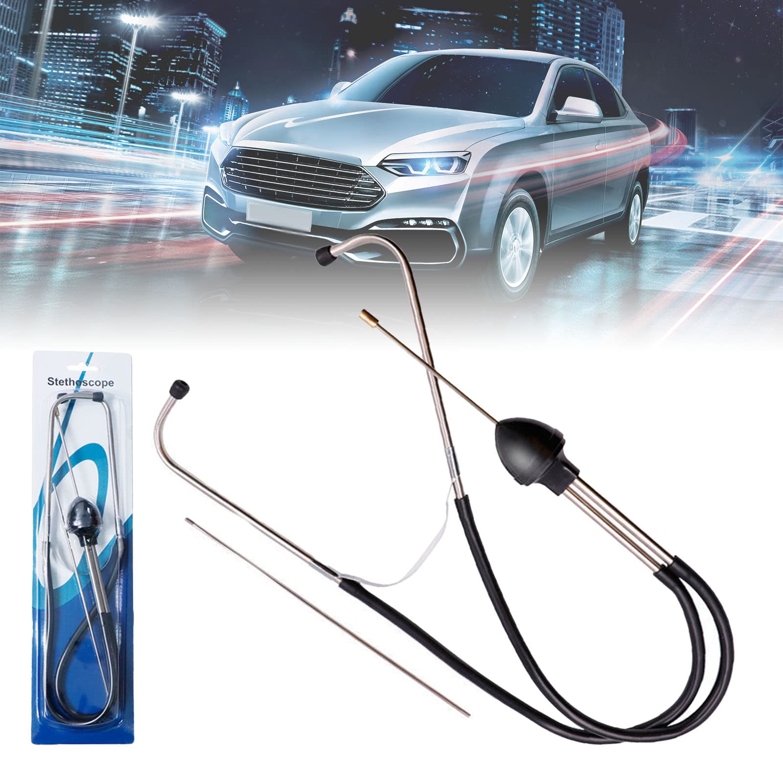jeseny 1 PC Mechanics Stethoscope Set, Auto Stainless Steel Mechanics Cylinder Stethoscope Car Engine Diagnostic Tool Hearing Tool with 210mm Extended Probe (Black #1)
