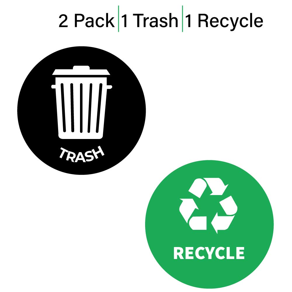 Recycle And Trash Decal/Sticker Signs (8.5 inches) - Waterproof-2pk; Removable, Durable, Air-Release, Weather-Resistant, Long Lasting Vinyl Labels For Recycling And Trash Bins, Indoor And Outdoor Use.