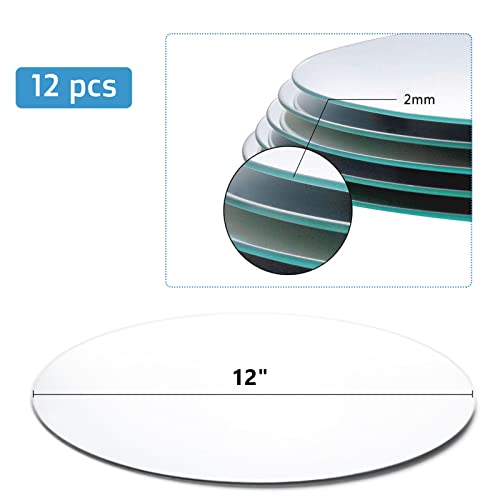 VASUHOME 12" Round Mirror Centerpieces for Tables, Mirror Tray Set for Wedding and Party Decorations, Circle Mirror Plates with Smooth Edge and Cushioned Feet, 2mm Thick