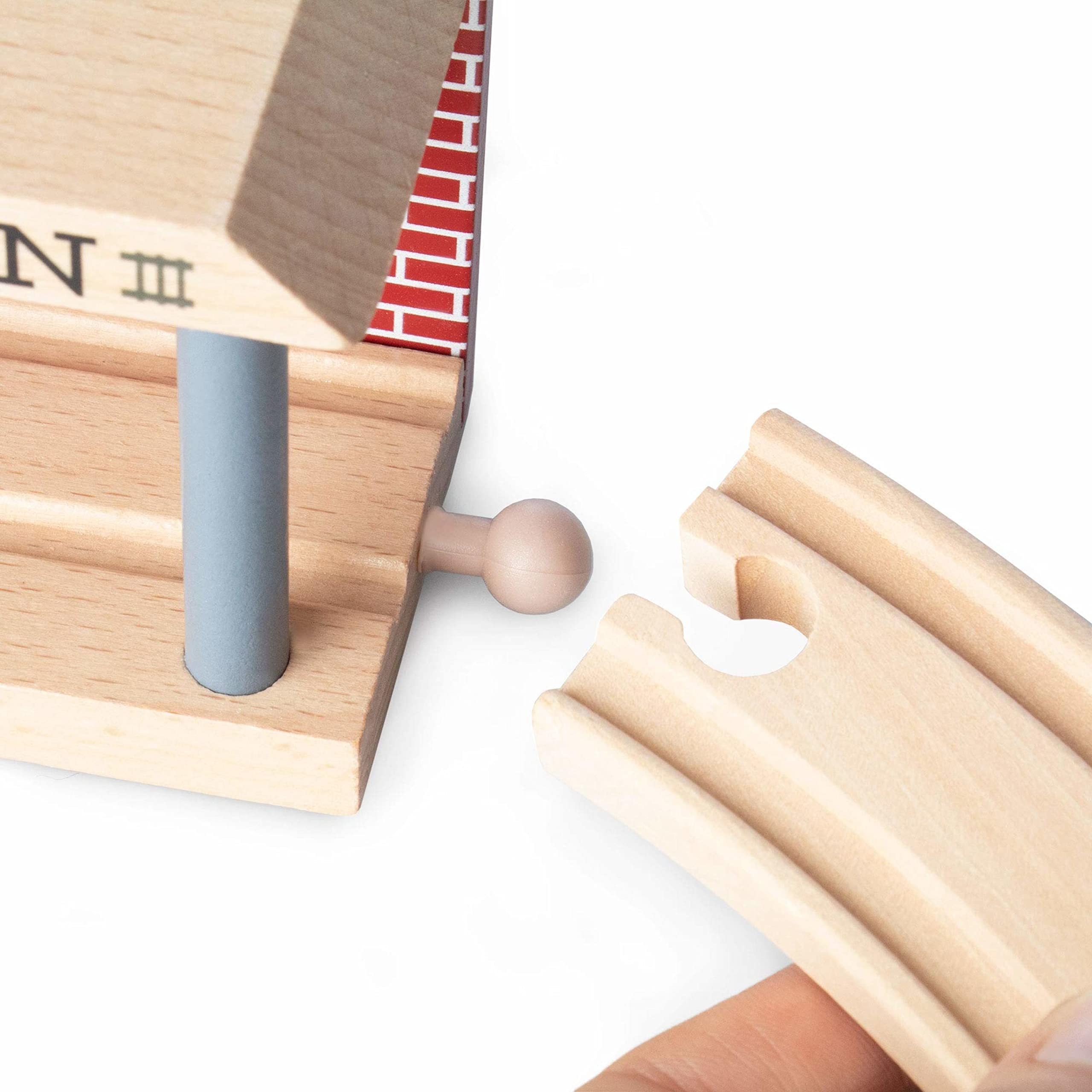 Wooden Train Track Mechanic & Station Service Building - Conductor Carl 2-in-1 Mechanic Service & Train Station for Customizing Wooden Train Track Sets