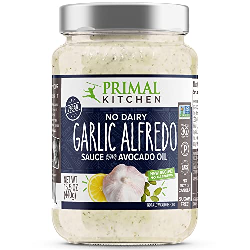Primal Kitchen No Dairy Alfredo Sauce Two-Pack, Keto Certified and Certified Paleo, Includes 1 Traditional and 1 Garlic Alfredo Sauce