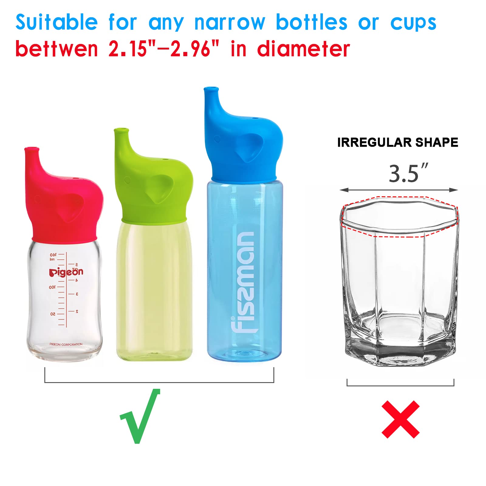Yagote Silicone Sippy Cup Lids, 5 Packs Elephant Spill-Proof Sippy Cup for Babies, Toddlers and Kids