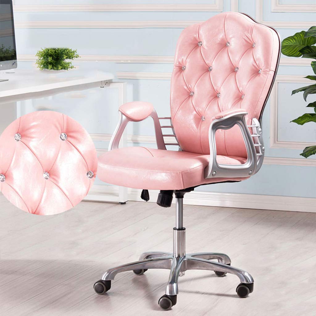 Fubas- Ergonomic Armchair with Casters, Home Office Desk Chair, PU Leather Upholstery-White Crystal Pull Buckle Inlaid Backrest