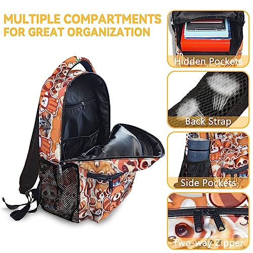 MEETUHONEY Red Panda Backpack for Girls - 16 Inch Cute Backpack for School - Orange Lightweight Durable Bookbag for Kids