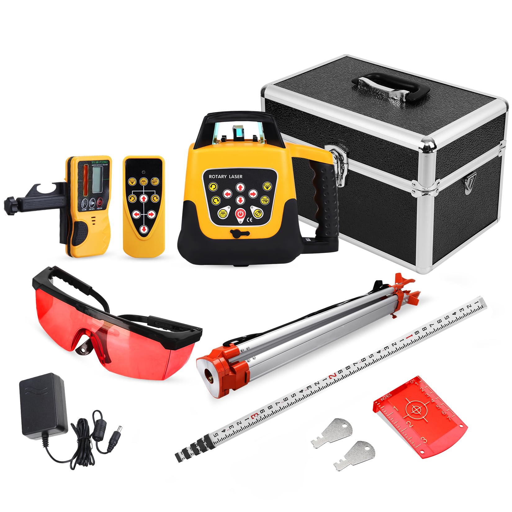 Iglobalbuy Self Leveling Rotary Laser Level System Kit with Surveying Tripod + Aluminum Grade Rod 16.4Ft, Red Beam Automatic Self-leveling Transit Laser Level Grading Rotating Lasers for Construction