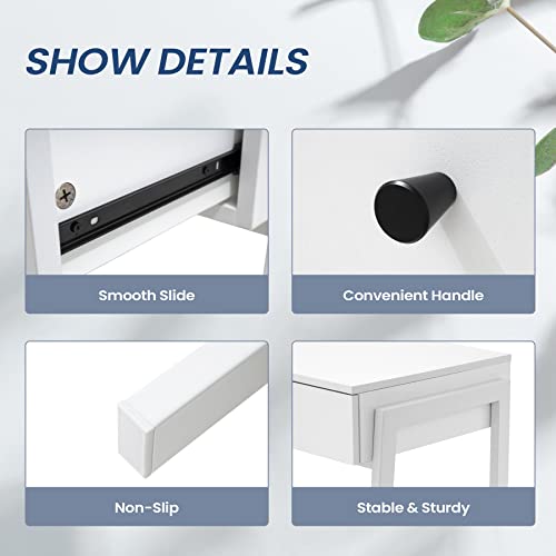 JOINHOM White Desk with 2 Drawers, Home Office Studying Working Desk, Makeup Vanity Table Desk for Bedroom
