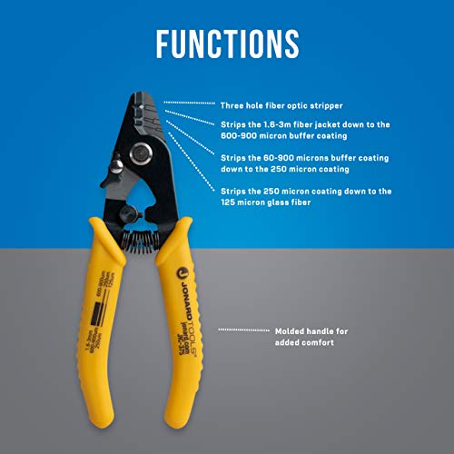 Jonard Tools JIC-375 Three Hole Fiber Optic Stripper with TPR Handle, 6" Length, Оne Расk