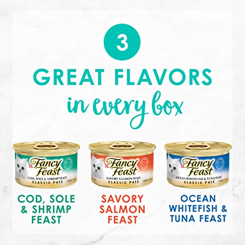 Purina Fancy Feast Seafood Classic Pate Collection Grain Free Wet Cat Food Variety Pack - (24) 3 Oz. Cans
