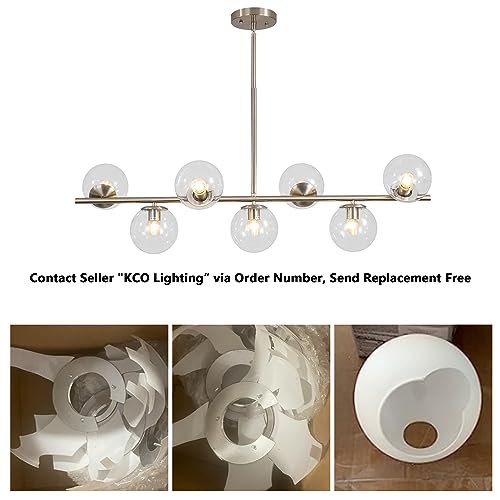 KCO Lighting Modern 7-Light Brushed Nickel Metal Large Chandelier Nordic Clear Glass Globe Farmhouse Pendant Light Silver Minimalist Adjustable Kitchen Island Hanging Ceiling Lights