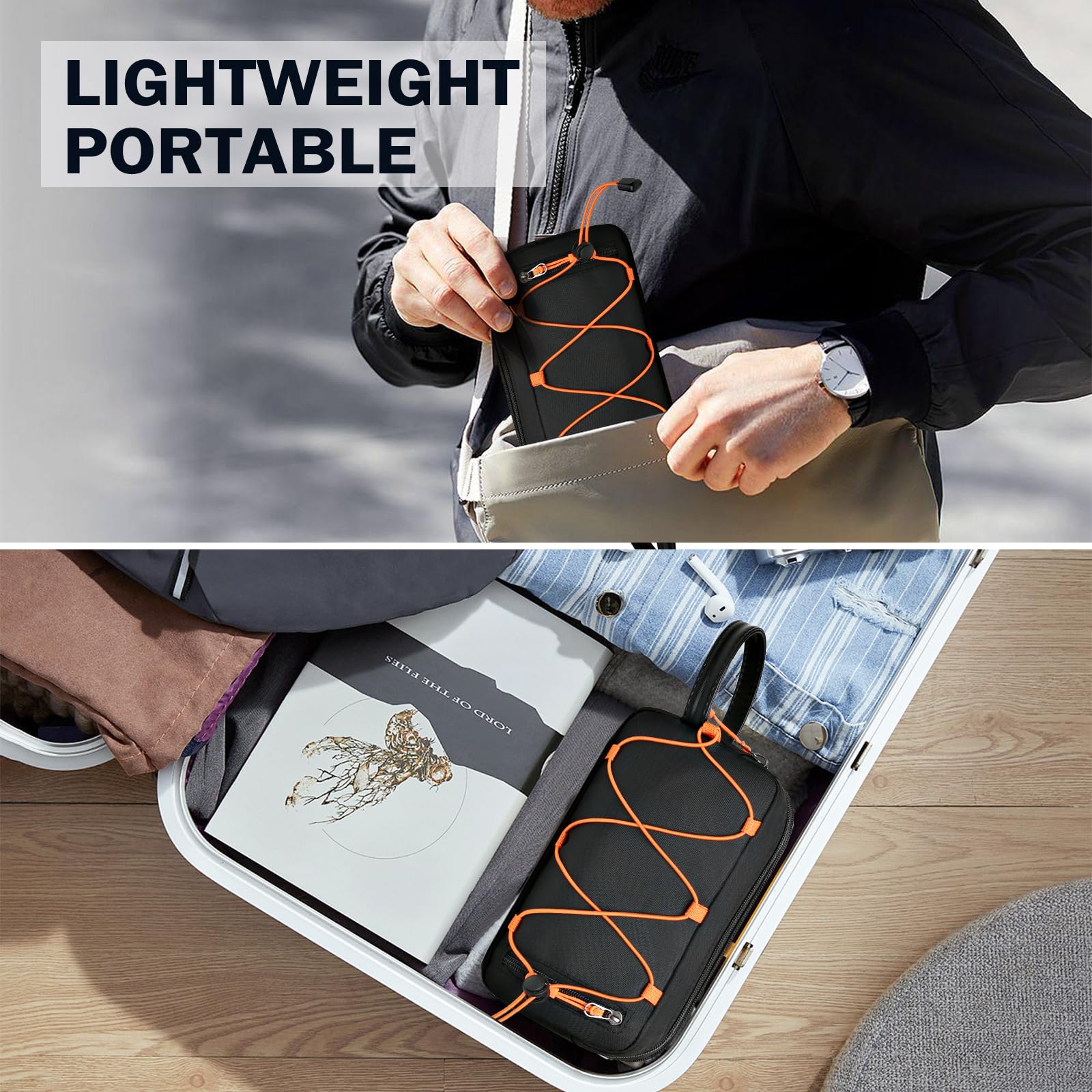 Droombouw Travel Toiltery Bag for Men Hanging Strap Shaving Bag Dorm Essential (Orange-1)
