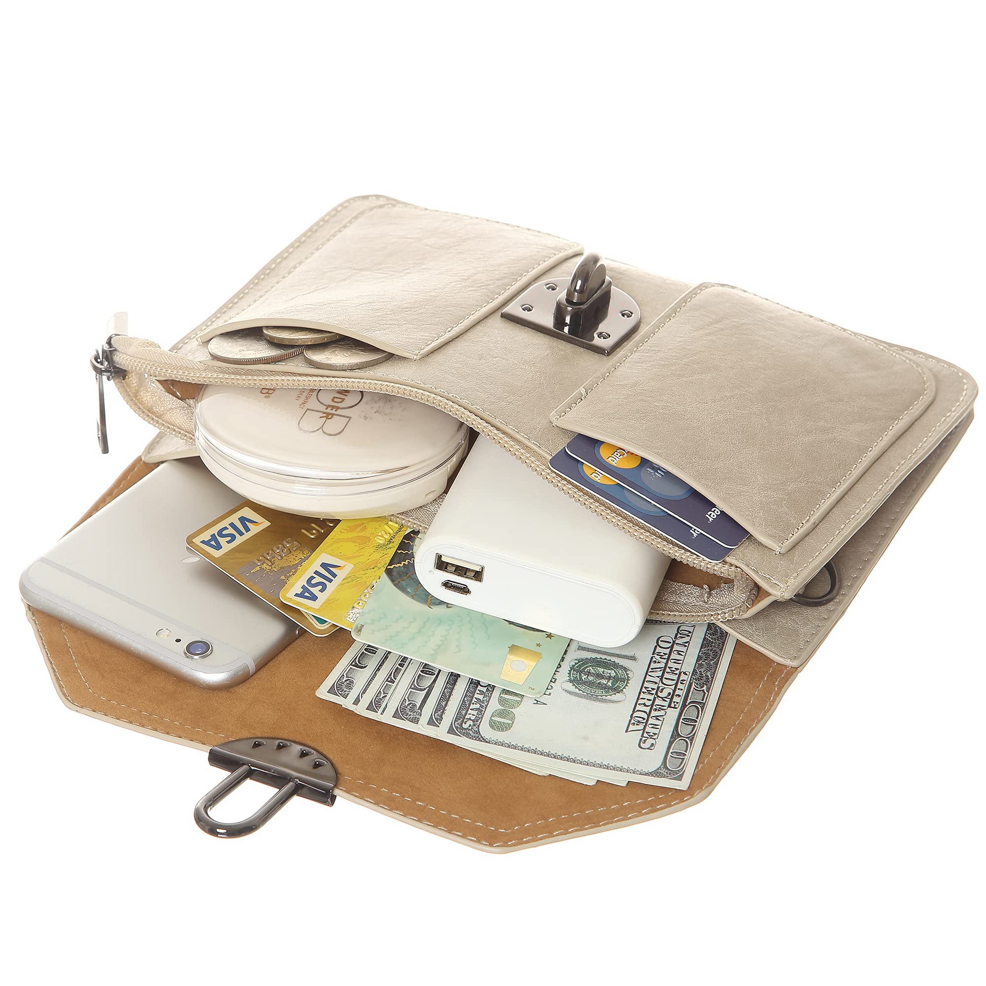 TENXITER Small Purses for Women Vegan Leather Crossbody Cell Phone Bags Wallet (Beige)