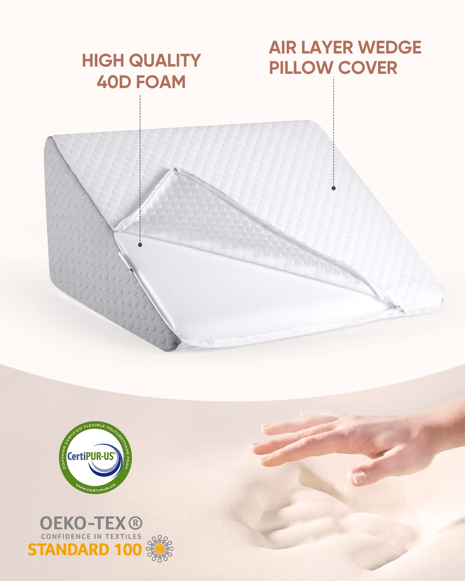 Forias Knee Wedge Pillow 8" Pure Memory Foam Bed Wedge Pillow for Sleeping After Surgery Triangle Pillow for Knee Support Leg Elevation Sciatica Knee Hip Back Pain Relief