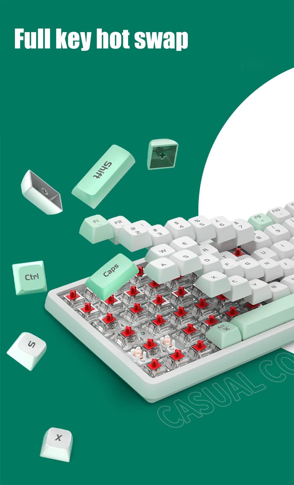 LGBN Matcha Green Mechanical Keyboard, Red Switches 102 Keys RGB Backlight Wired Hot Swap Gaming Keyboard