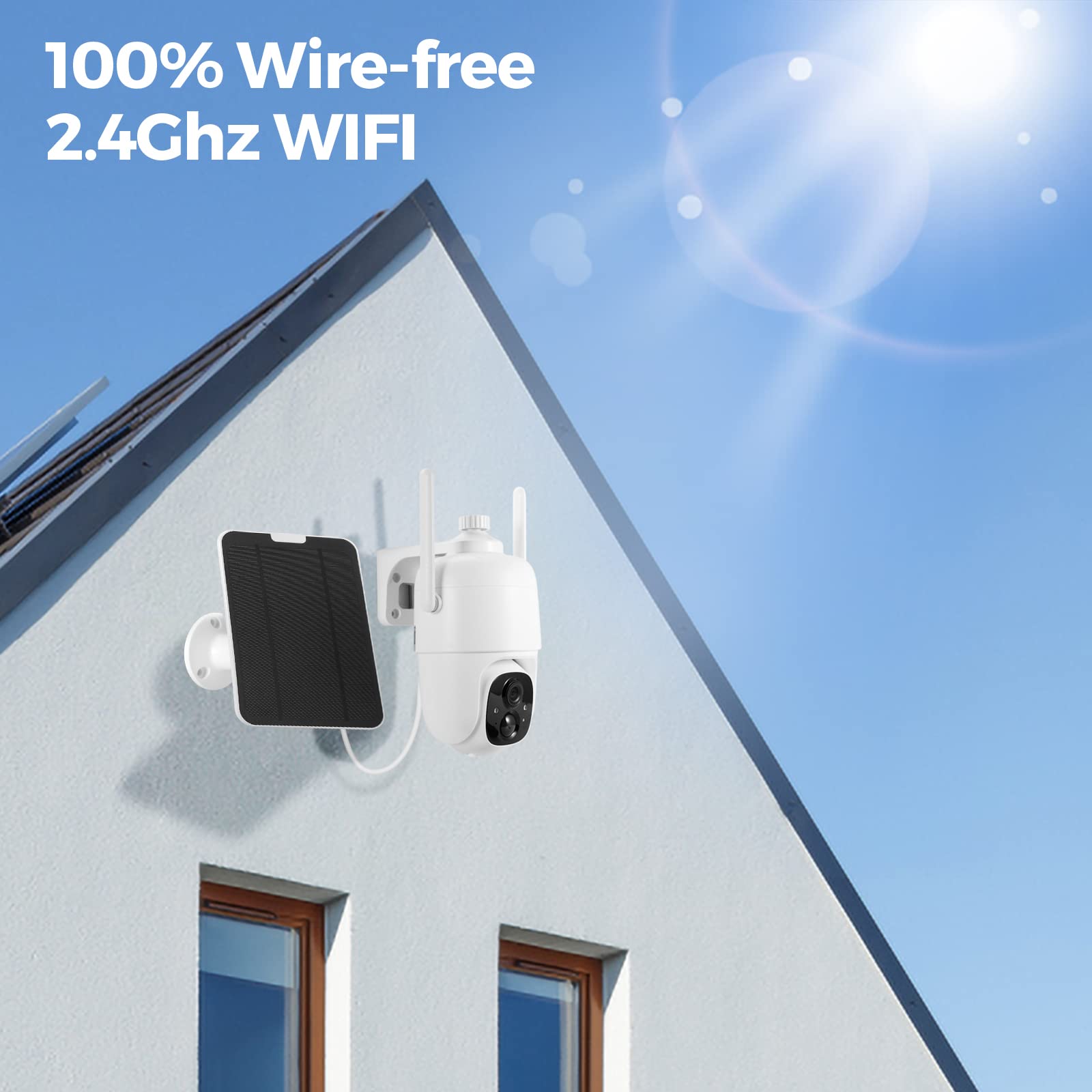 Hulkvis Solar Security Camera Outdoor Wire-Free Rechargeable Battery Powered Camera, with PIR Motion Detection Starlight Night Vision Spotlight Pan Tilt Two-Way Talk