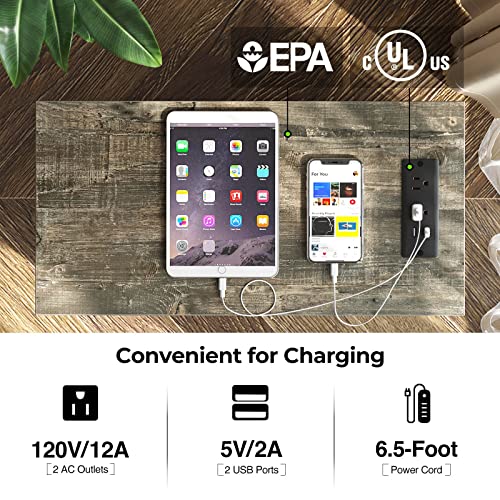 Rolanstar End Table with Charging Station, Narrow Side Table with 2 Wooden Drawers, USB Ports and Power Outlets, Nightstand Sofa Table for Small Spaces, Living Room, Bedroom, Gray