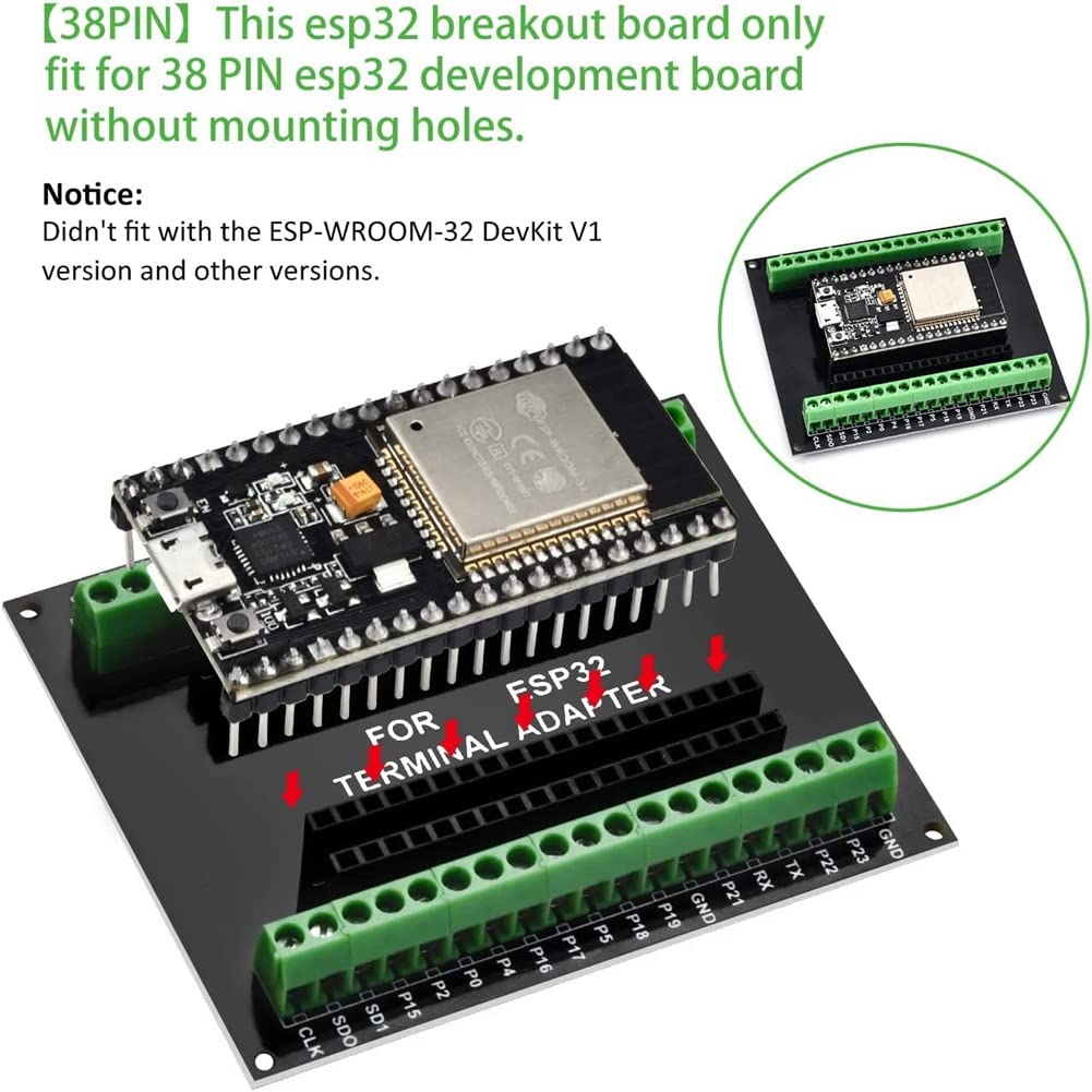 Lyzeous ESP32 Breakout Board GPIO 1 Into 2 Compatible with NodeMCU-32S Lua 38Pin GPIO Expansion Board