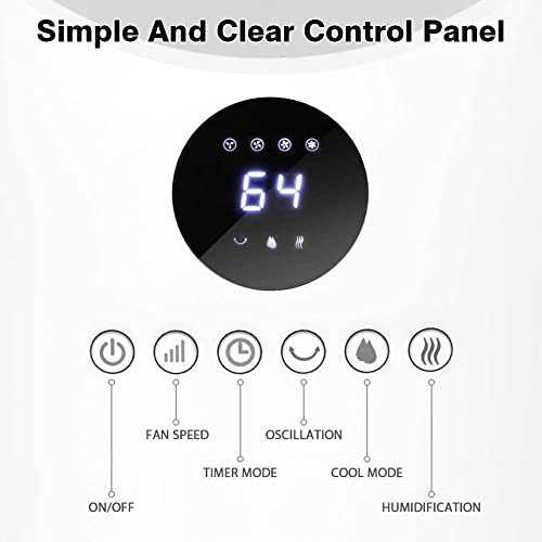 Evaporative Air Cooler, LifePlus 3 in 1 Portable Bladeless Fan with Wheel, Cooling & Humidification Function, Water Swamp Cooler with 1.32 Gallon Water Tank, 12H Timer and Remote Control for Bedroom