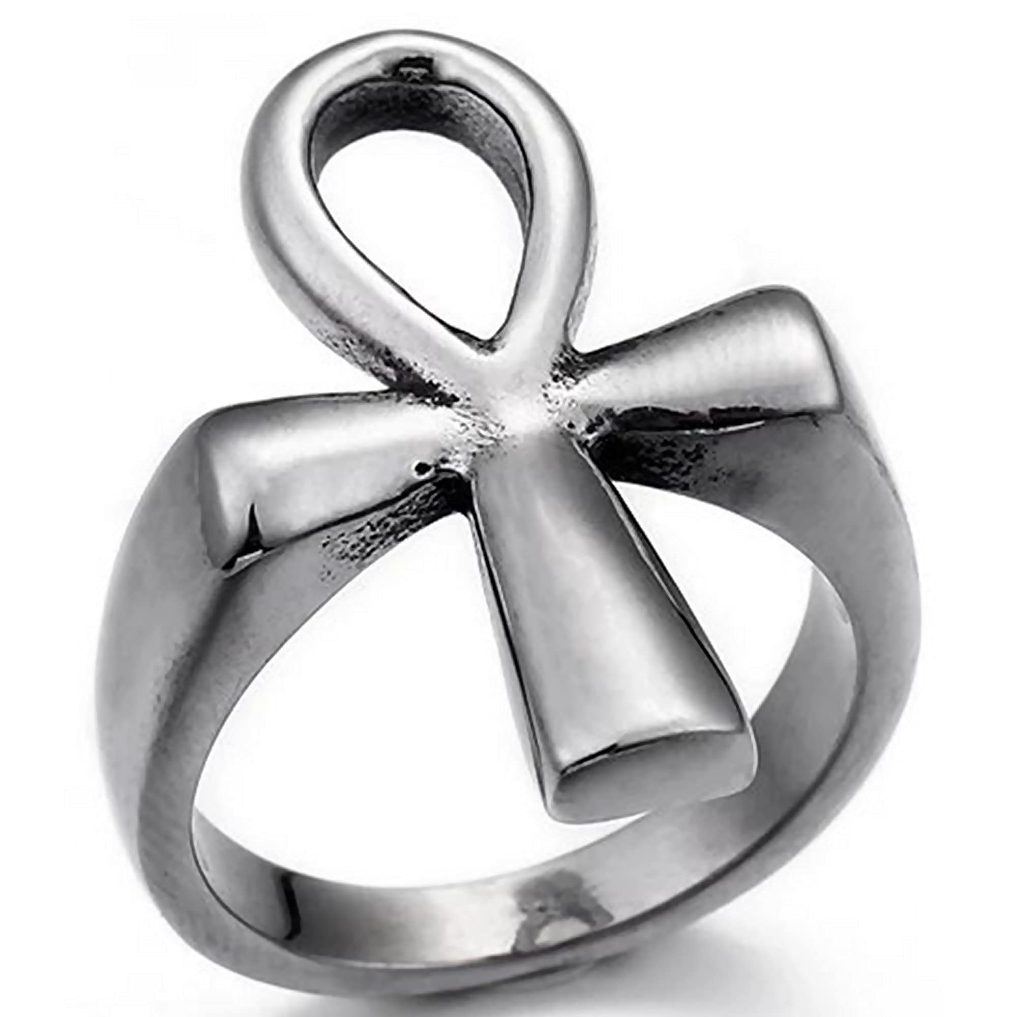 Fantasy Forge Jewelry Ankh Ring Womens Mens Silver Stainless Steel Ancient Egyptian Aunk Band Sizes 6-12 (6)