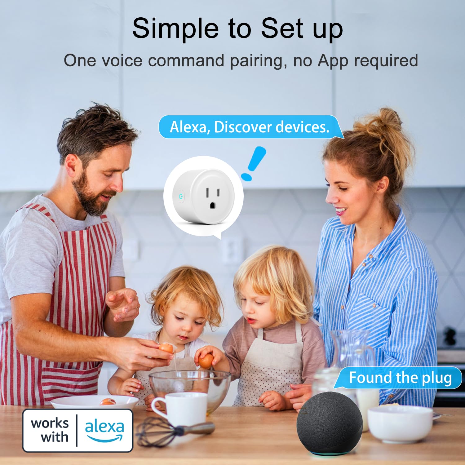 ExIoTy Smart Plug, Works with Alexa Only, Simple Setup with One Voice Command, Voice Control, Remote Control, Timer & Schedule & Group Controller, Bluetooth Mesh Outlet, Alexa Echo Required (4 Pack)