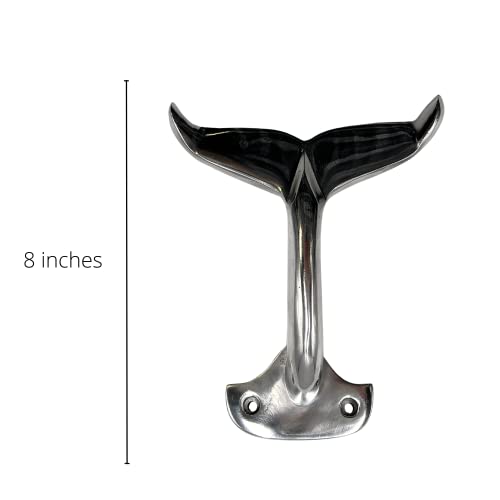 Needzo Nautical Whale Tail Hook, Heavy Aluminum Cast Wall Hooks Decorative Coastal Home Decor, 8 inches